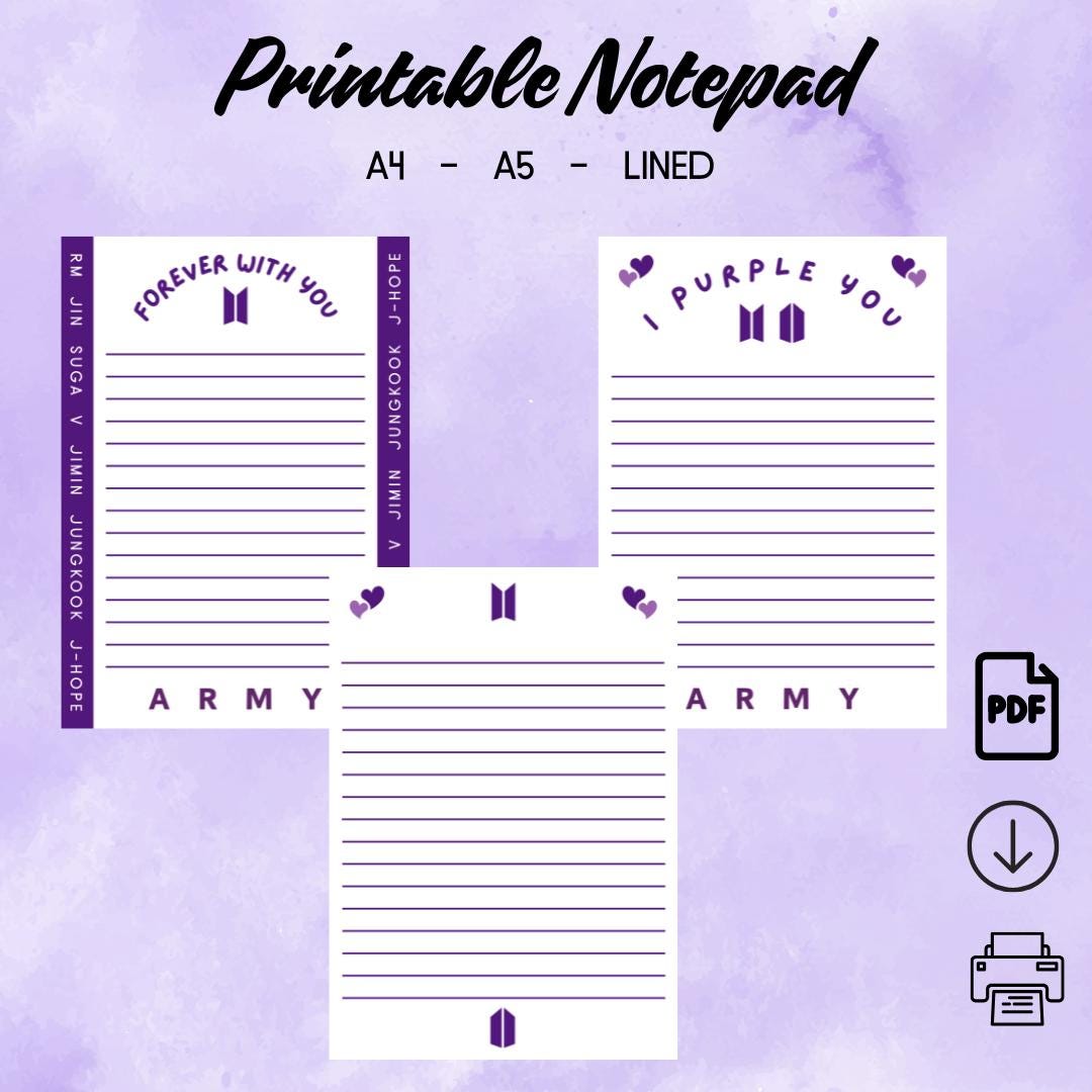 I Purple You Notepad, ARMY, KPOP, Printable Notepad, Instant Download ...