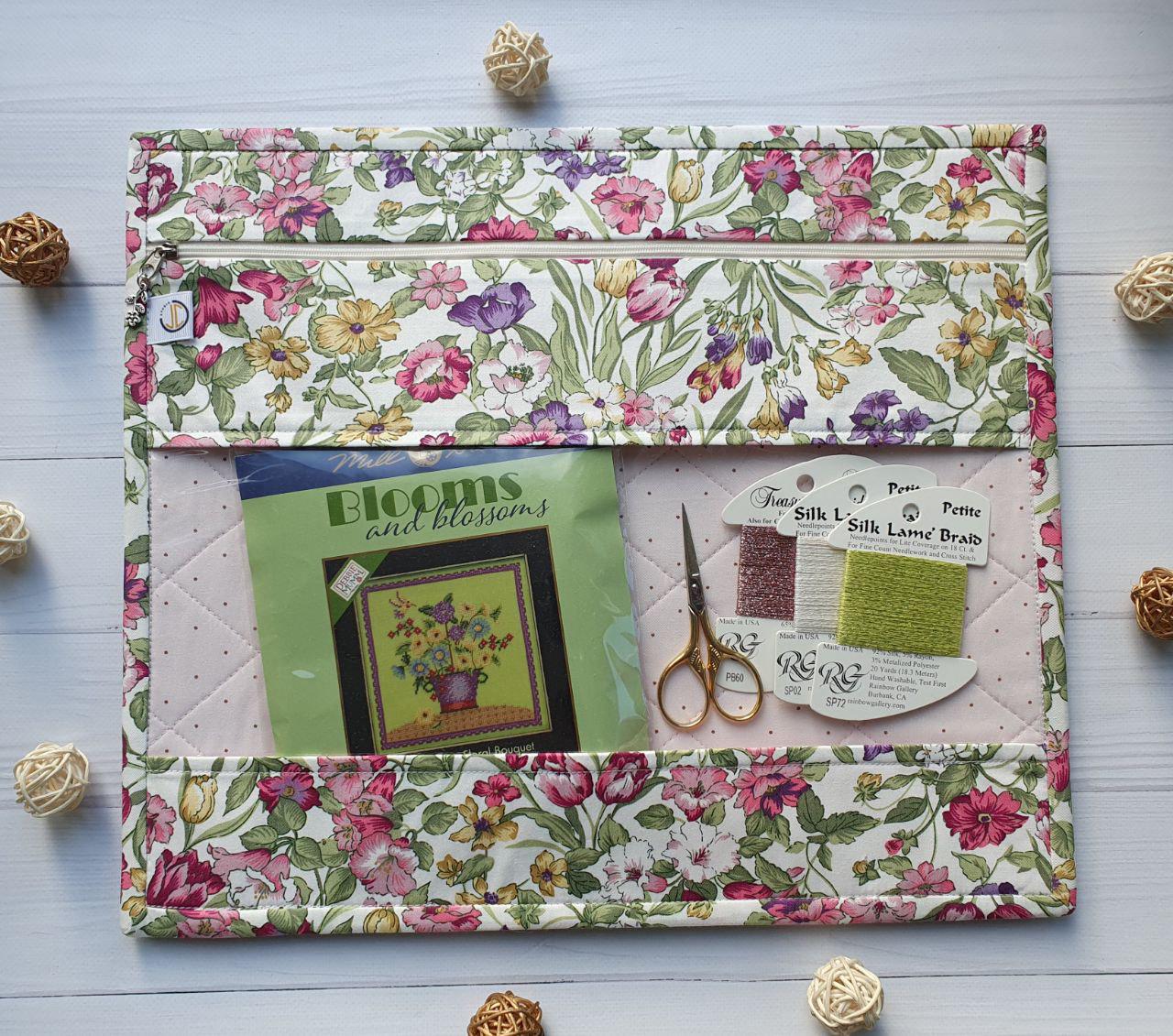 Textile Envelope Summer Flowers, Project Bag, Cross Stitch Project Bag ...