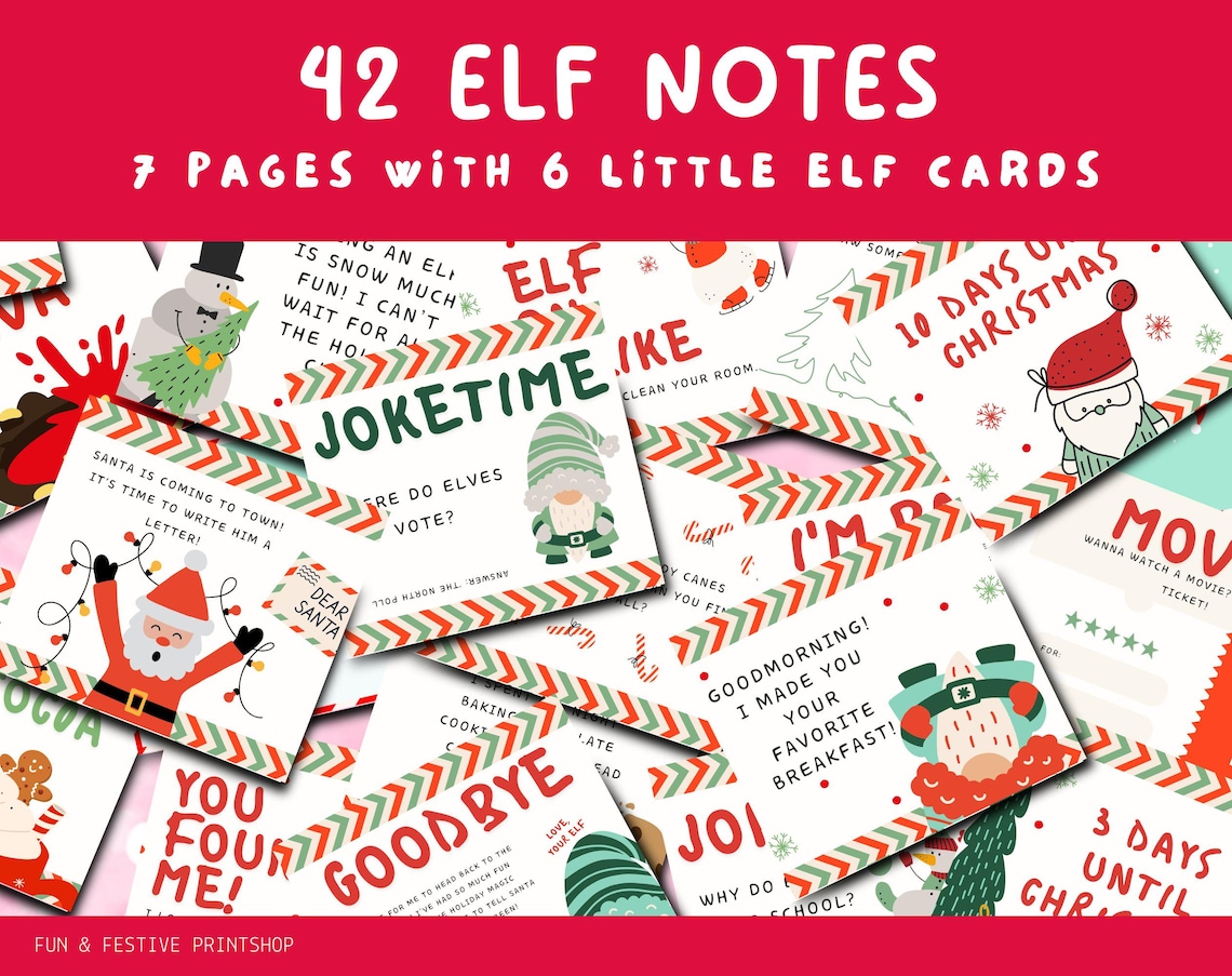 42 Elf Notes - Printable Elf Kit - Elf Note - Elf Mischief Kit - Elf ...