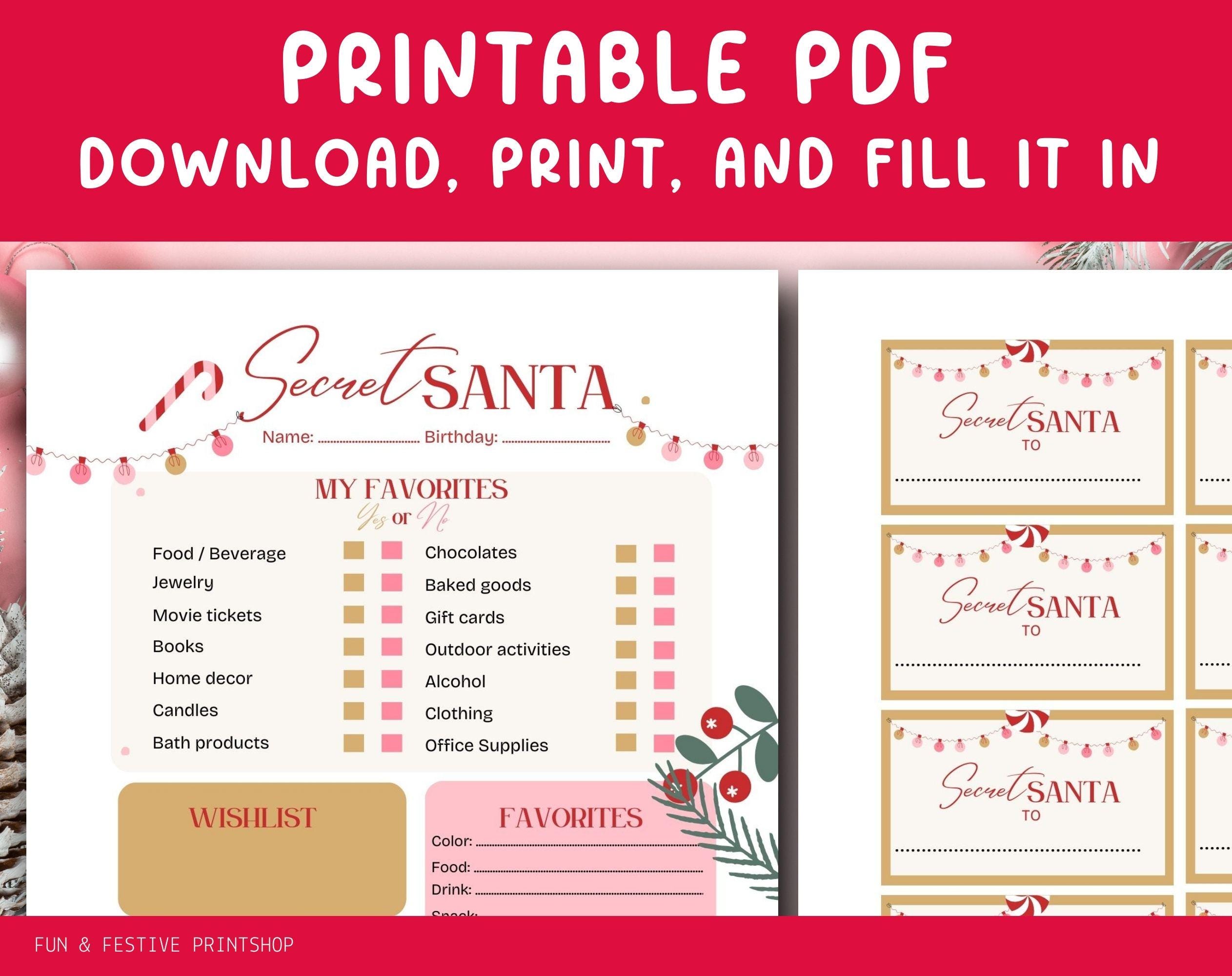 Secret Santa Gift Exchange - Printable Secret Santa Questionnaire ...