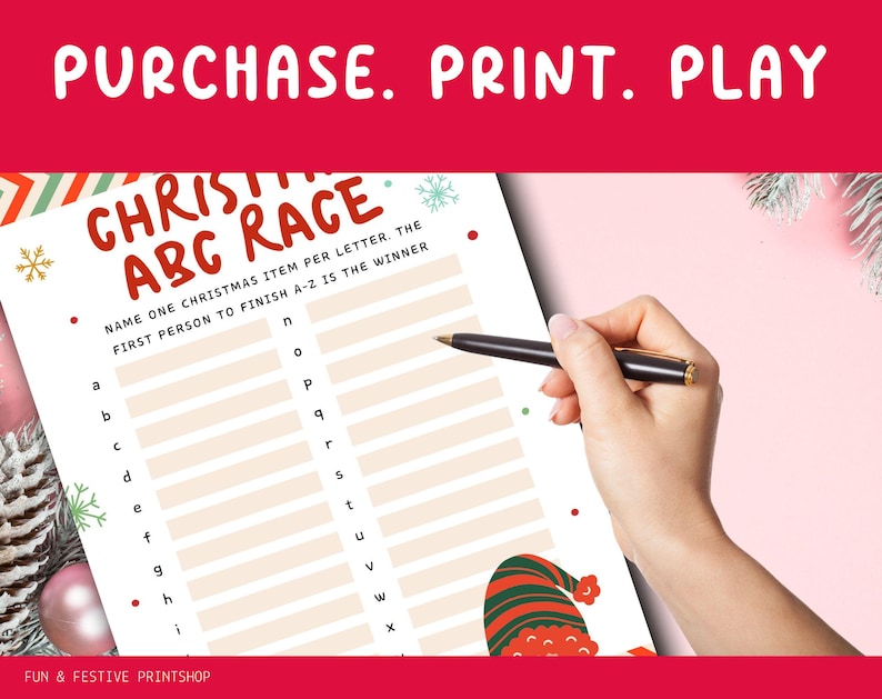 Christmas ABC Race Game - Printable Christmas Game - Holiday Party Game ...