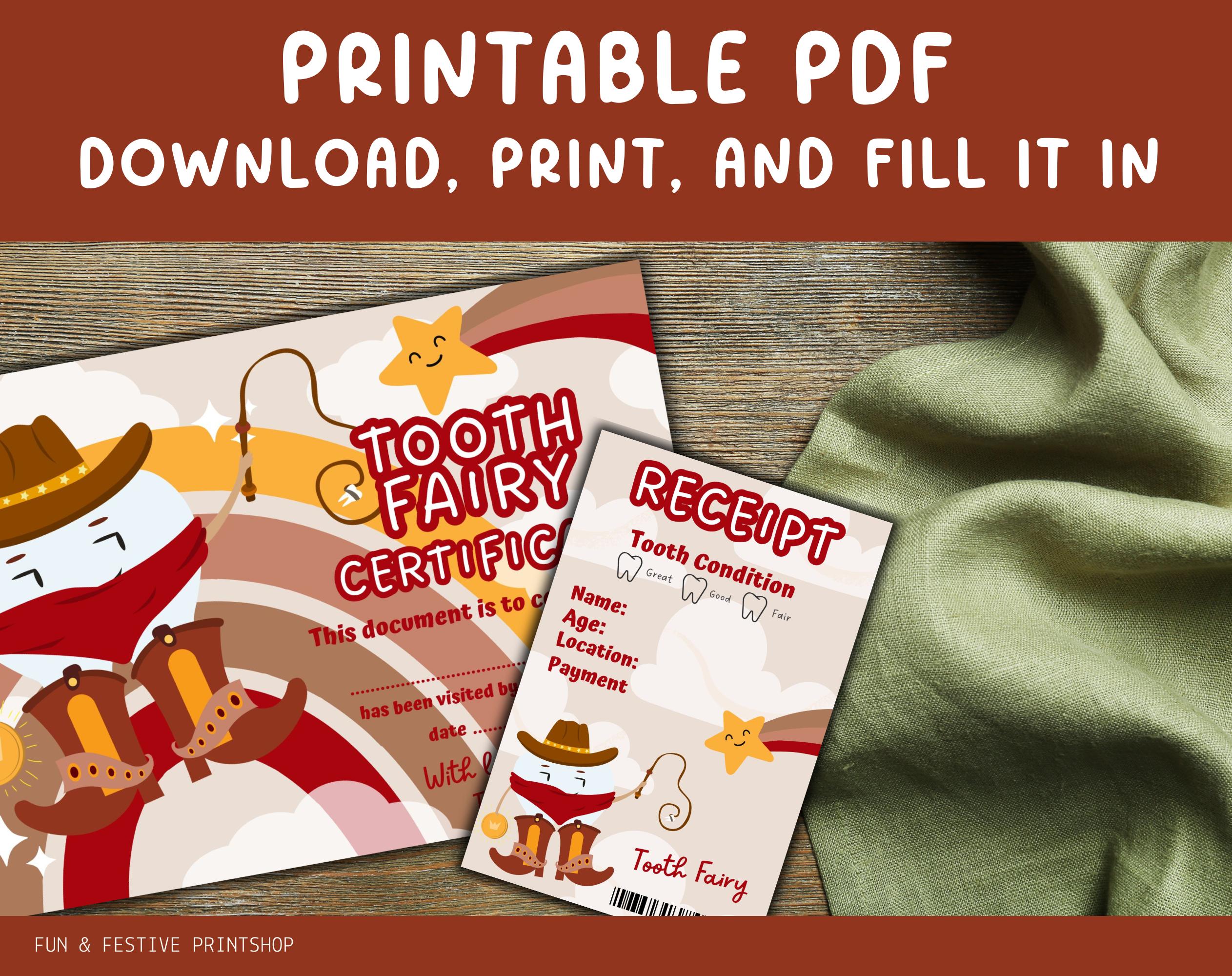 Tooth Fairy Note - Printable Tooth Fairy Certificate - Tooth Fairy ...