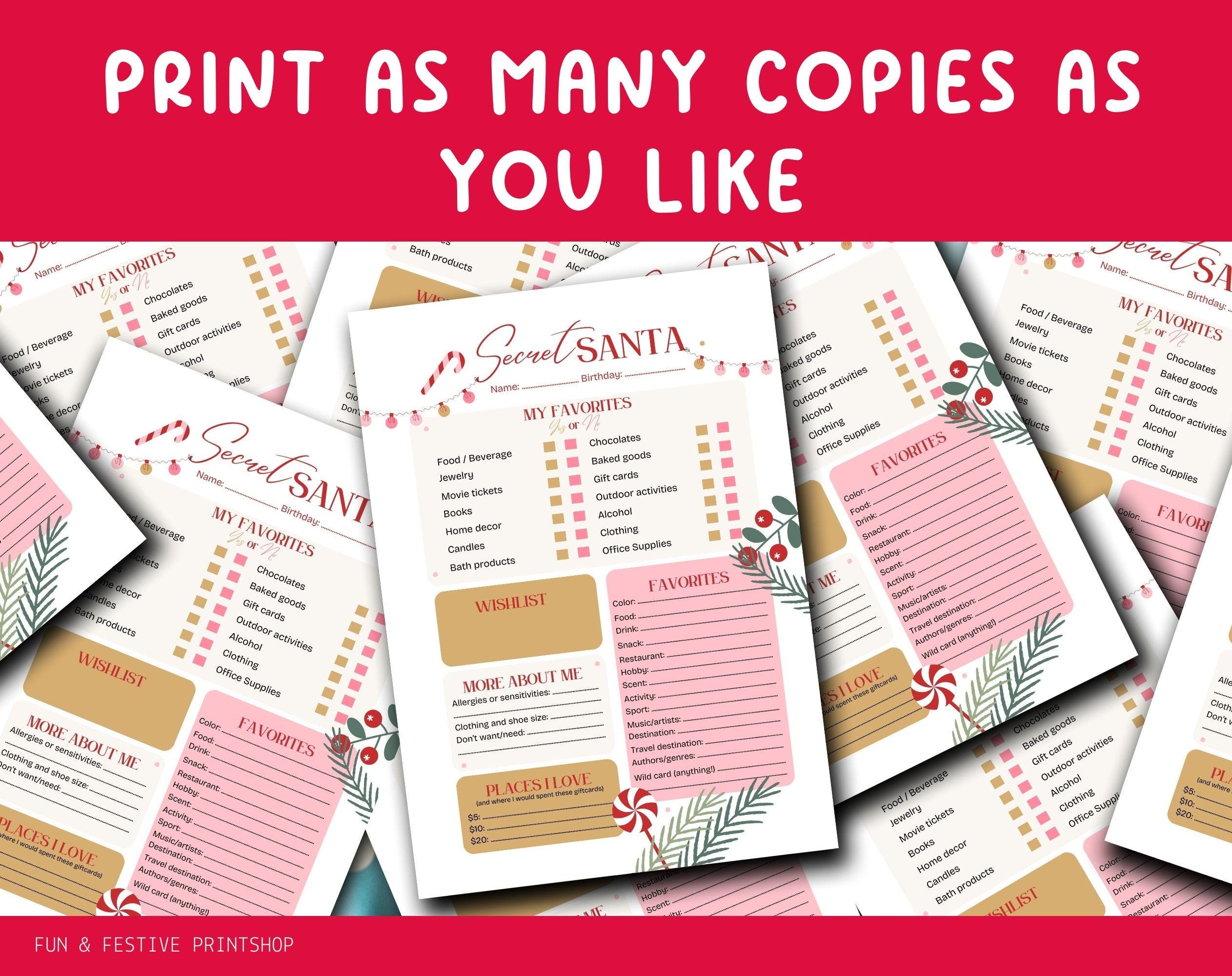 Secret Santa Gift Exchange - Printable Secret Santa Questionnaire ...
