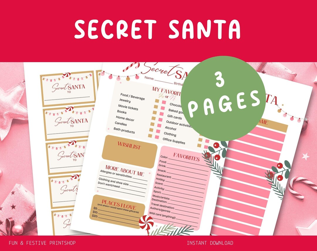 Secret Santa Gift Exchange - Printable Secret Santa Questionnaire ...