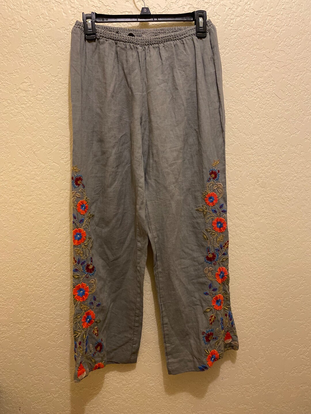 Johnny Was Embroidered Linen Boho Style Pants - Etsy