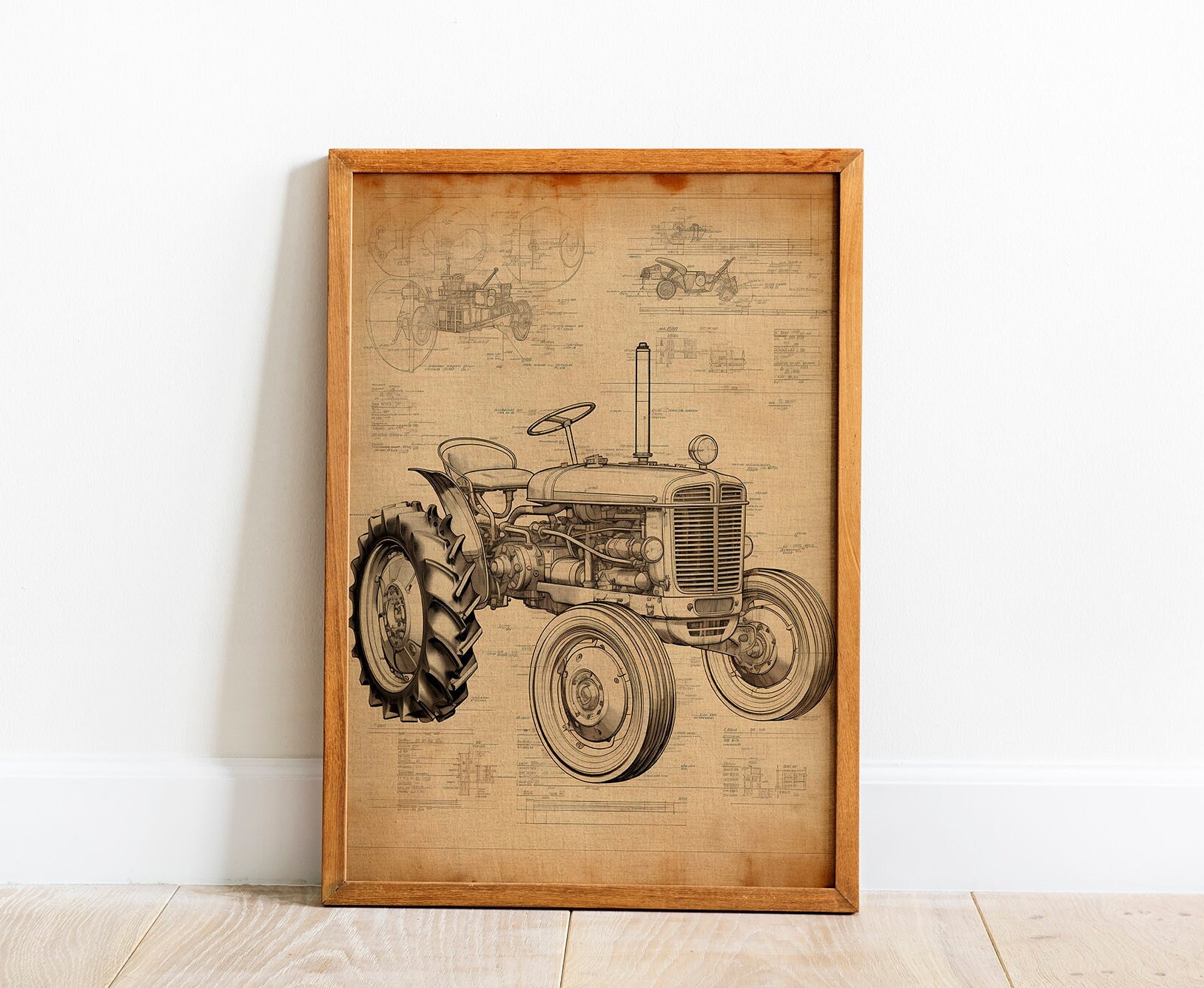 Vintage Tractor Blueprint Art, Farm Machinery Design Canvas Poster ...