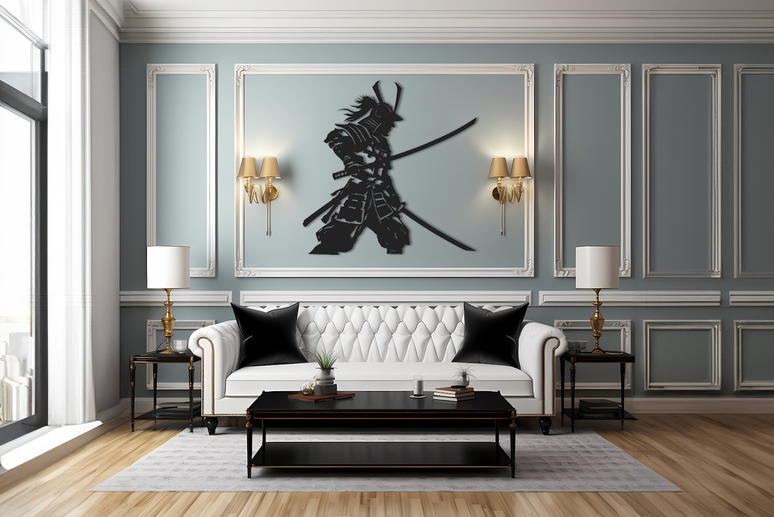 Ancient Samurai Silhouette, Samurai Warrior With Katana Wall Art ...
