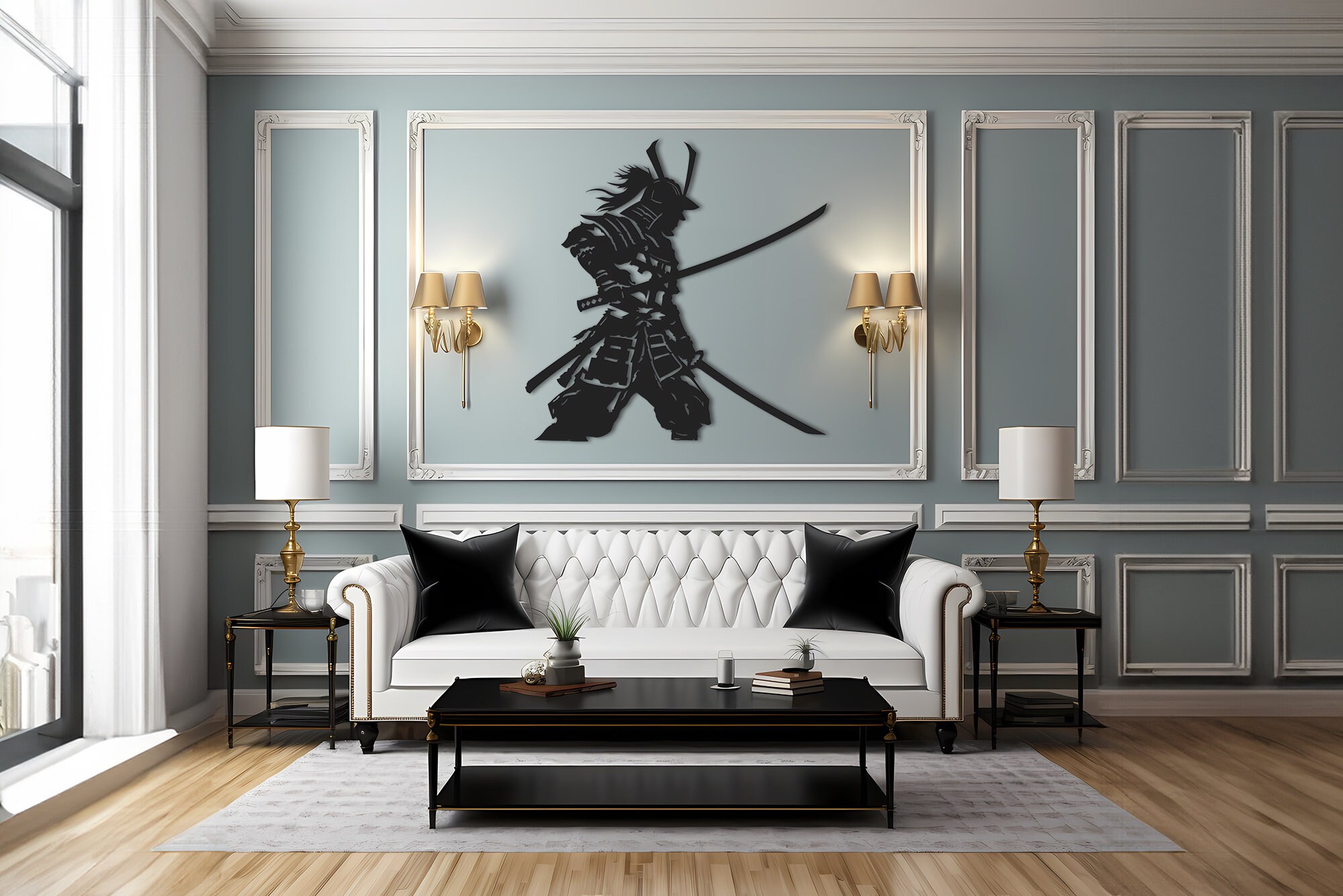 Ancient Samurai Silhouette, Samurai Warrior With Katana Wall Art ...