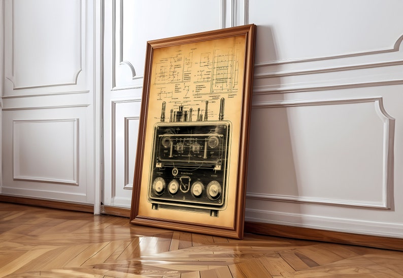 Vintage Radio Blueprint Art, Classic Retro Radio Design Canvas Poster ...