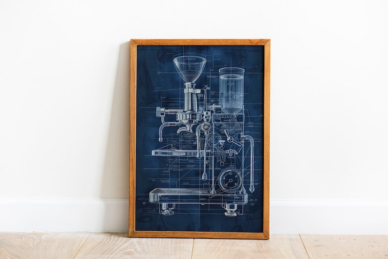 Coffee Machine Blueprint Canvas Poster - Vintage-inspired Espresso ...