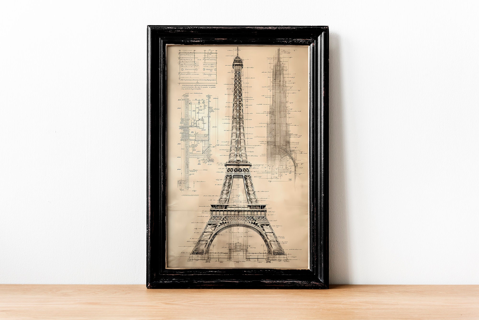 Eiffel Tower Blueprint Canvas Print – Paris Landmark, Architectural Art ...