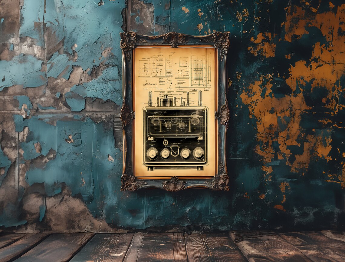 Vintage Radio Blueprint Art, Classic Retro Radio Design Canvas Poster ...