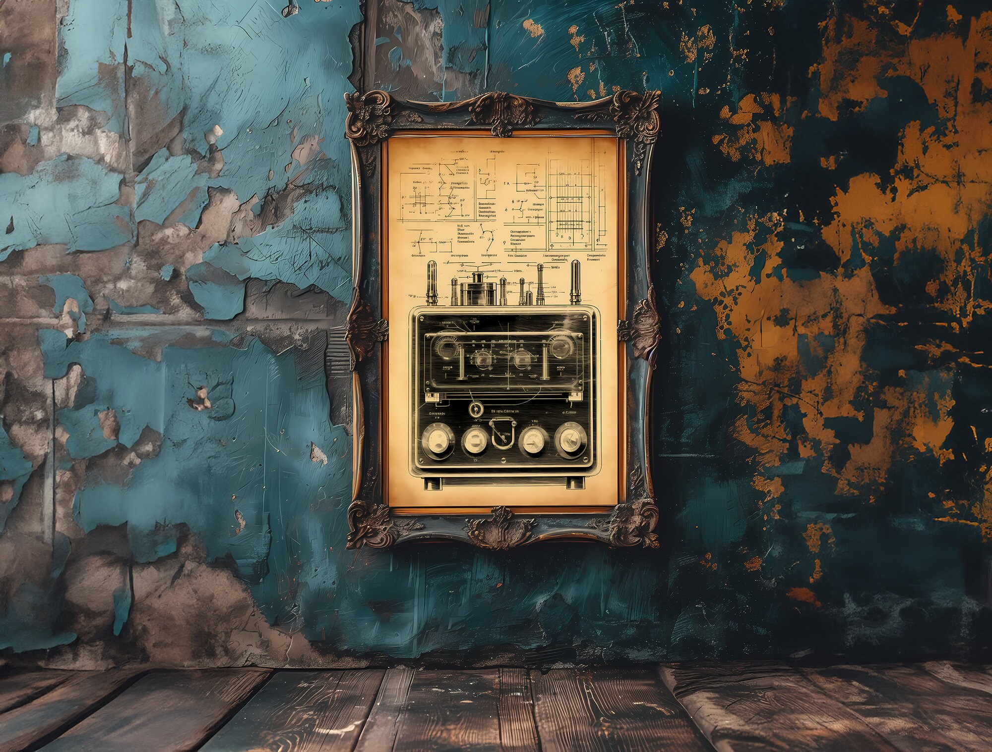 Vintage Radio Blueprint Art, Classic Retro Radio Design Canvas Poster ...