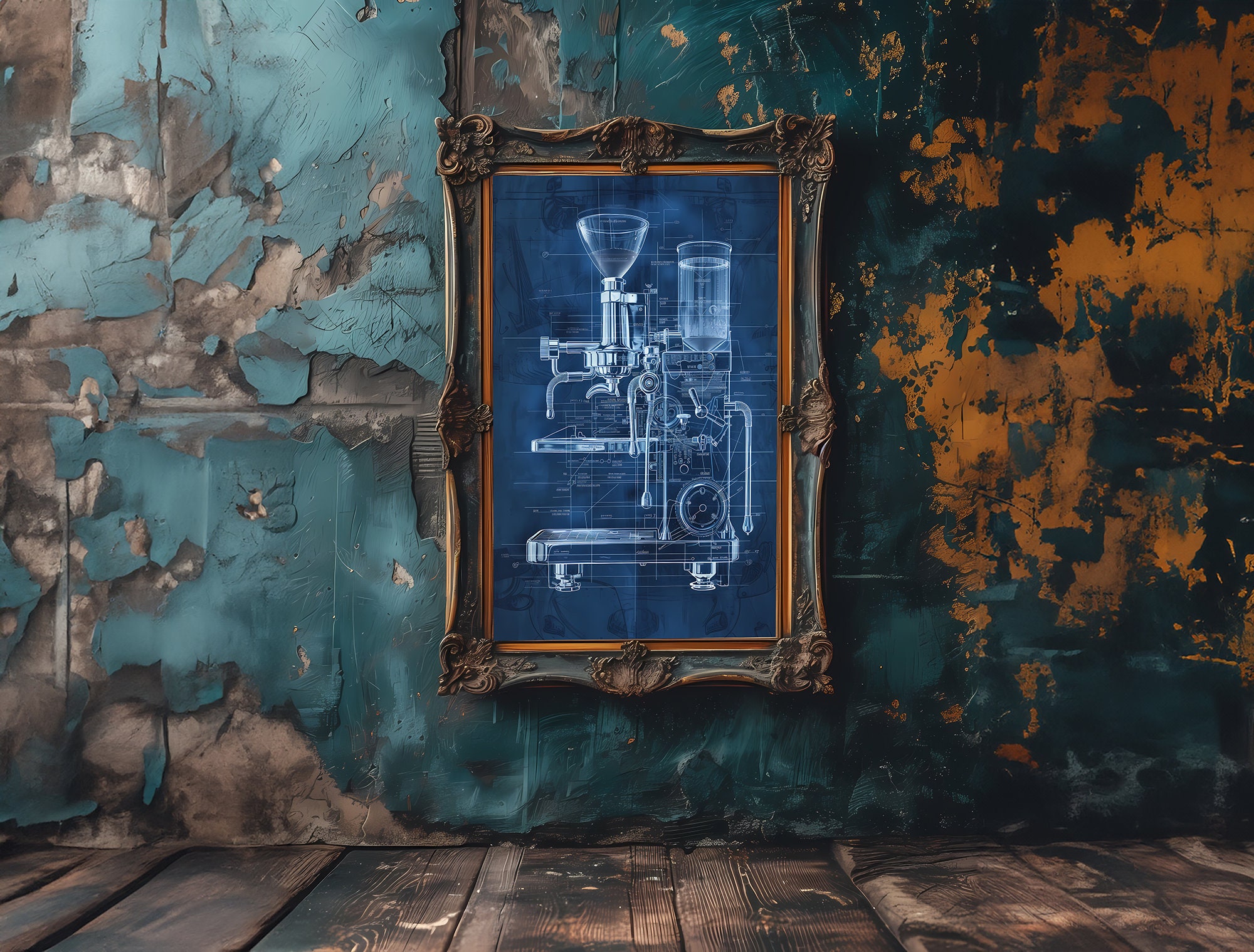 Coffee Machine Blueprint Canvas Poster - Vintage-inspired Espresso ...