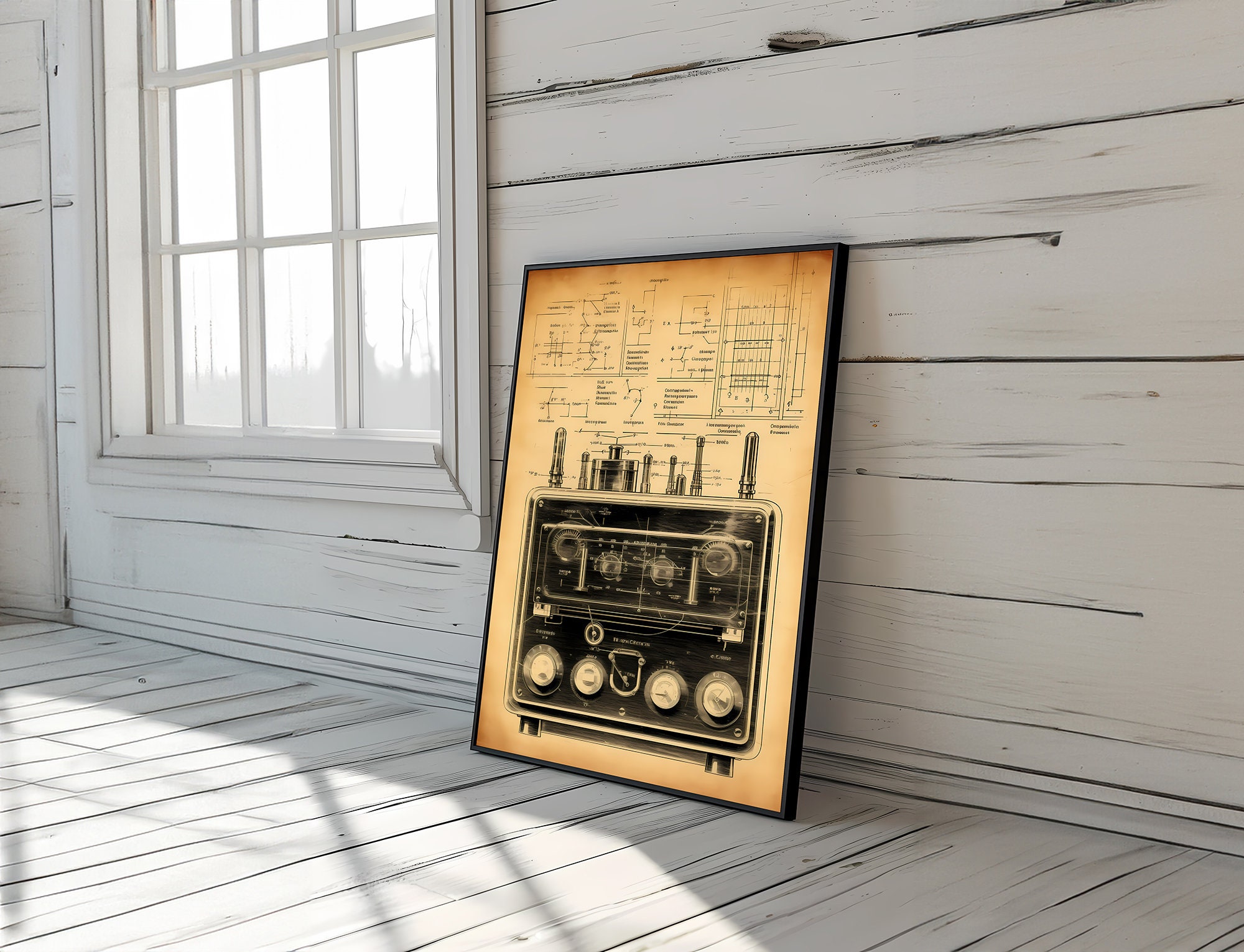 Vintage Radio Blueprint Art, Classic Retro Radio Design Canvas Poster ...