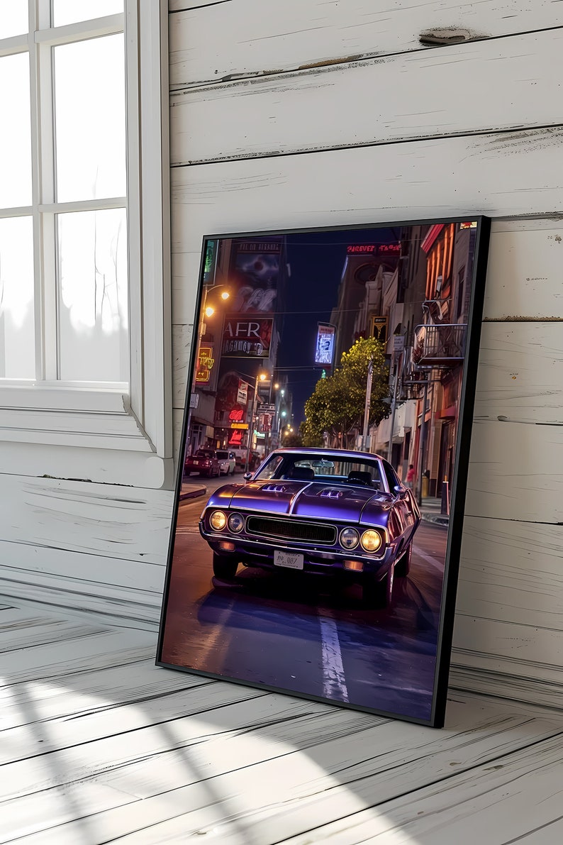 Classic American Muscle Car Canvas Art - Shiny Vintage Automobile on ...