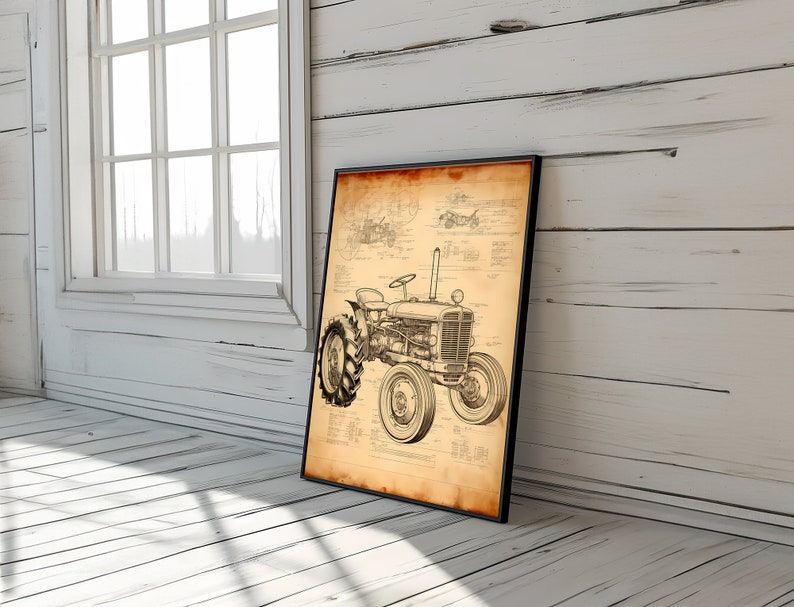 Vintage Tractor Blueprint Art, Farm Machinery Design Canvas Poster ...