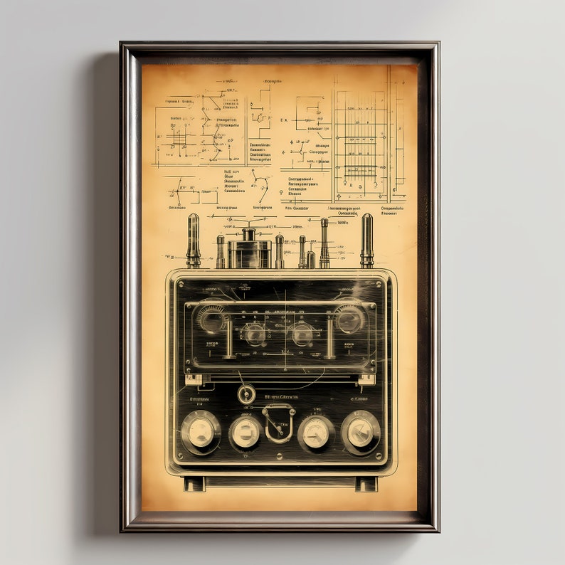 Vintage Radio Blueprint Art, Classic Retro Radio Design Canvas Poster ...