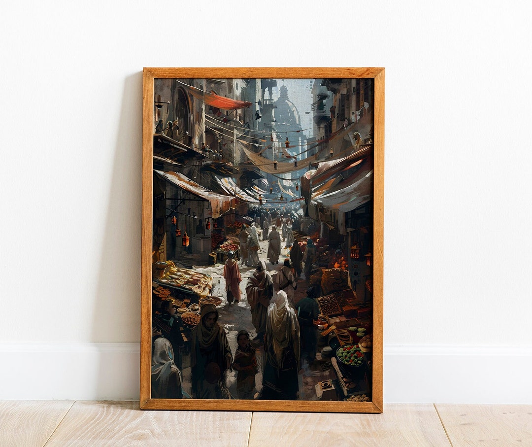 Textured Medieval Bazaar Canvas Art, Ancient Market Scene - Etsy