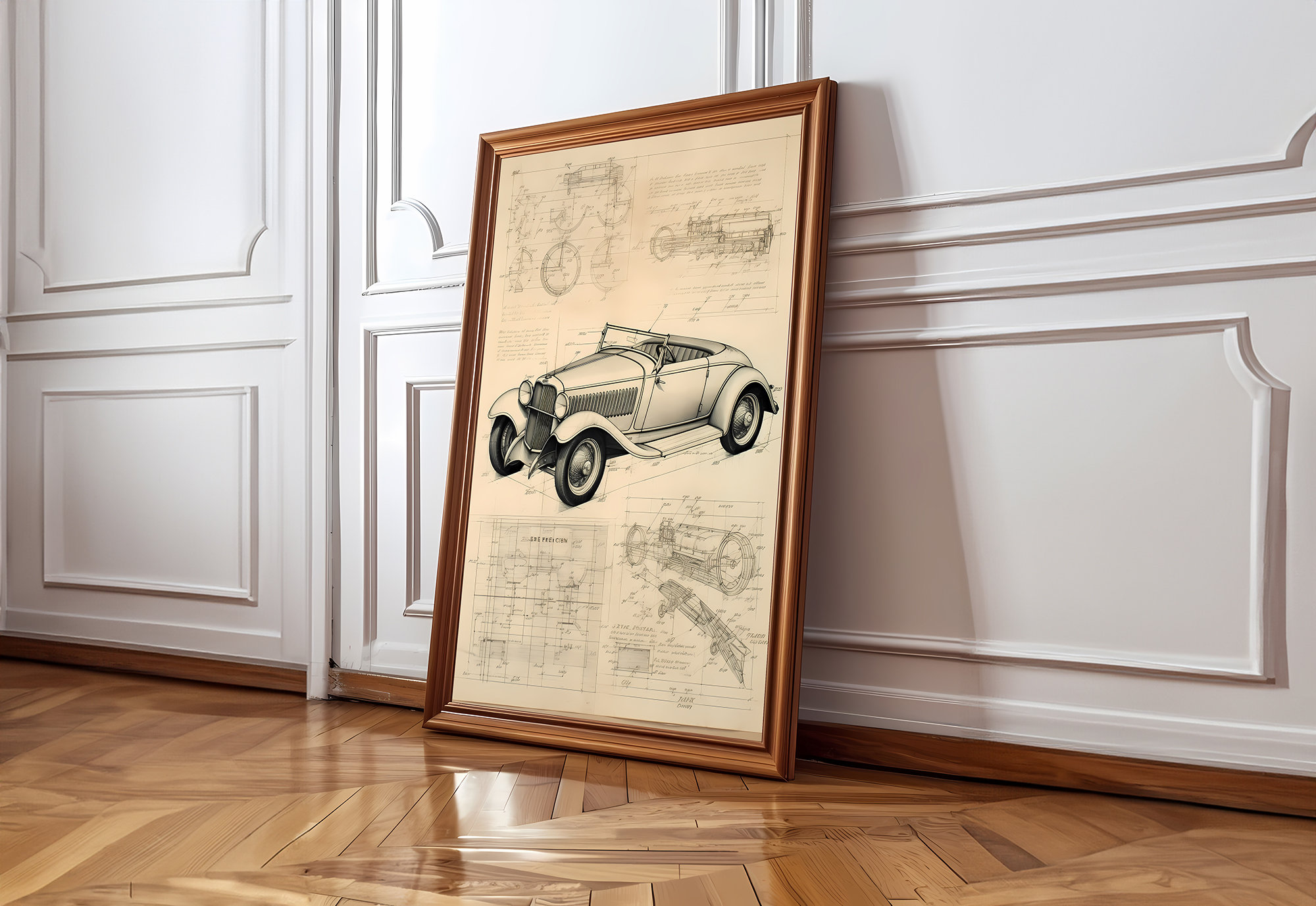 Vintage Car Blueprint Art, Classic Automobile Design Canvas Poster ...