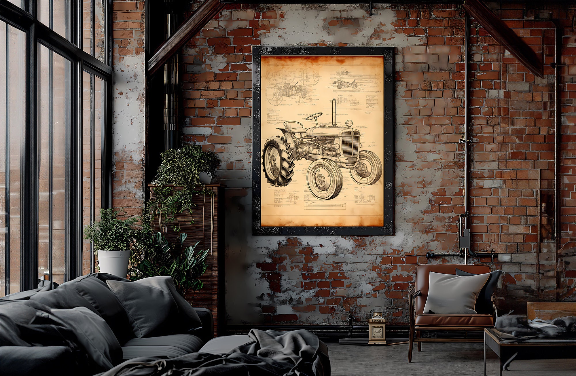 Vintage Tractor Blueprint Art, Farm Machinery Design Canvas Poster ...
