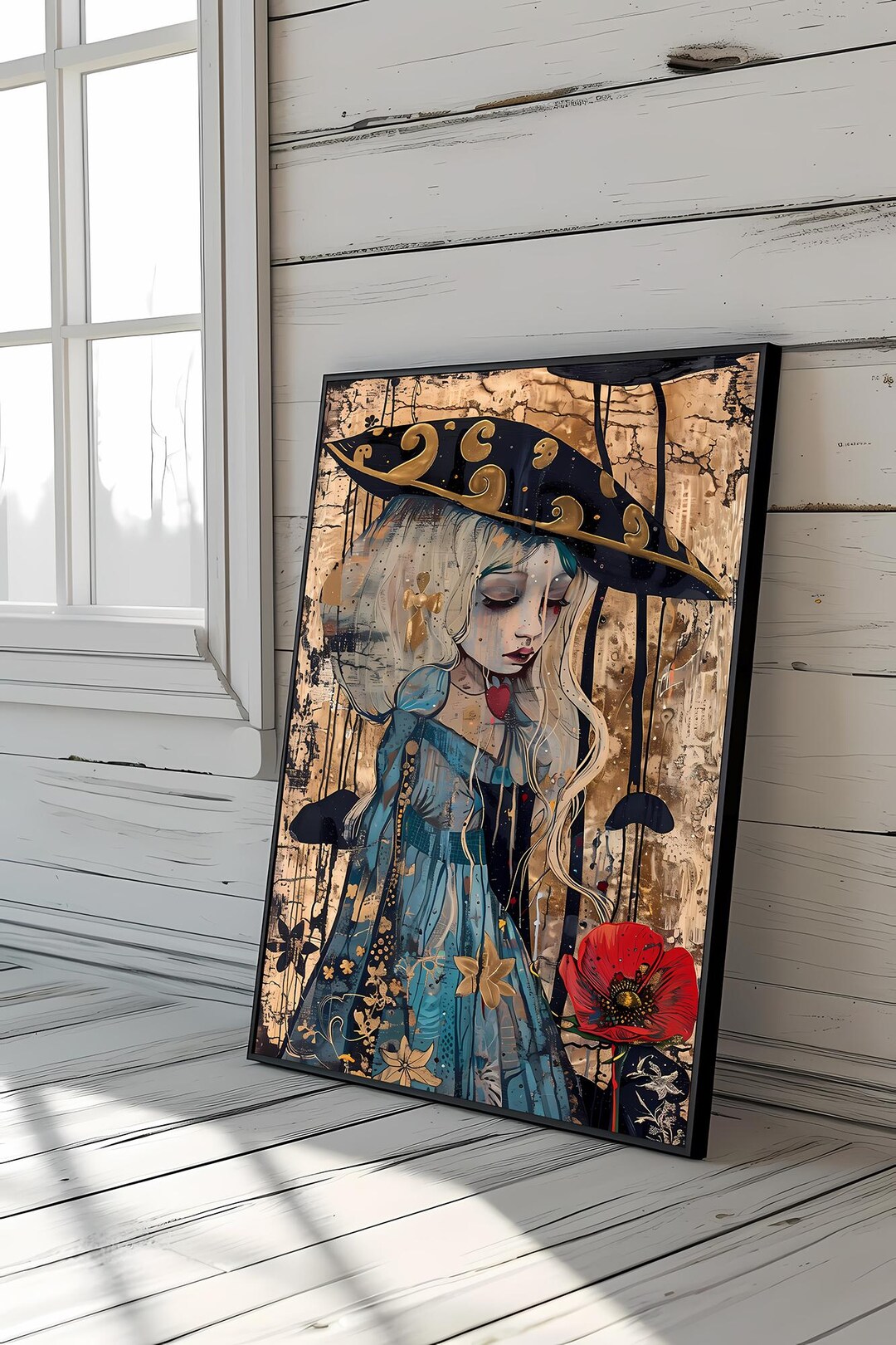 Golden Alice in Wonderland Canvas Art – Whimsical Portrait, Fairy Tale ...