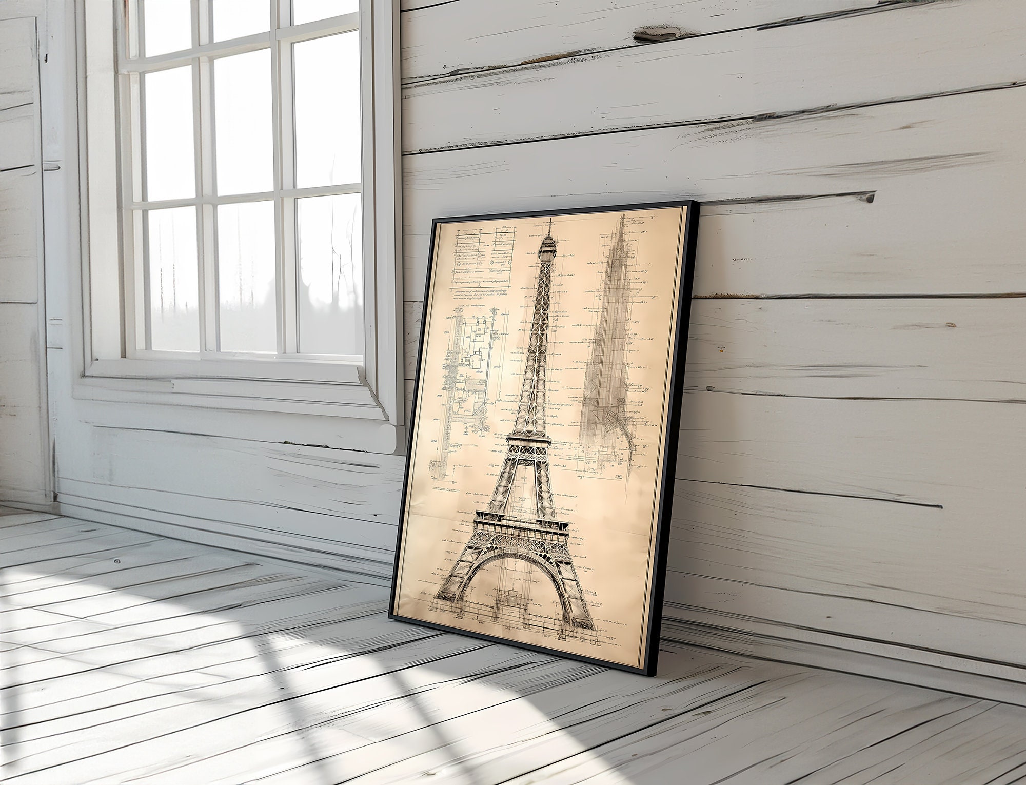 Eiffel Tower Blueprint Canvas Print – Paris Landmark, Architectural Art ...