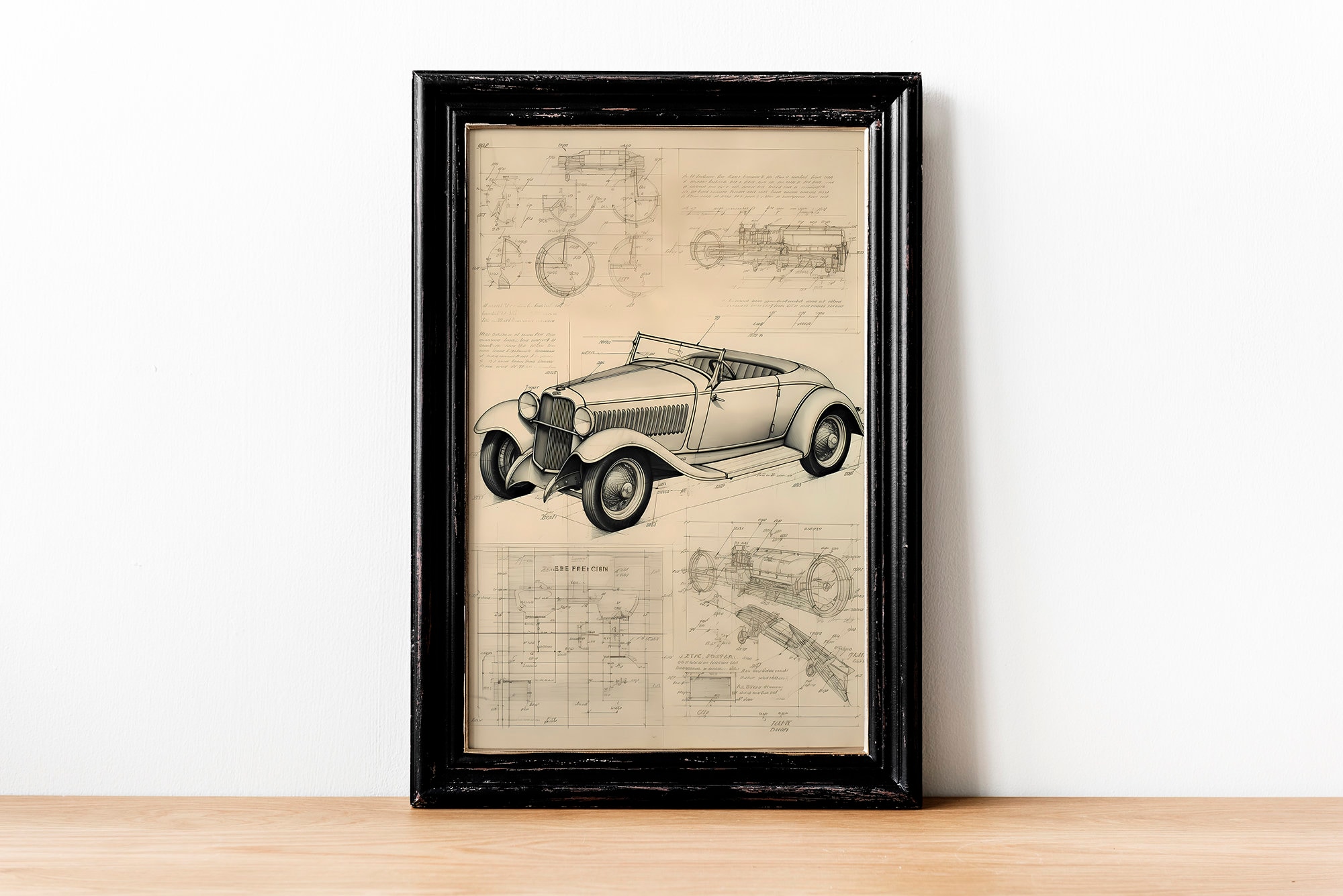 Vintage Car Blueprint Art, Classic Automobile Design Canvas Poster ...