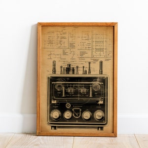 Vintage Radio Blueprint Art, Classic Retro Radio Design Canvas Poster ...