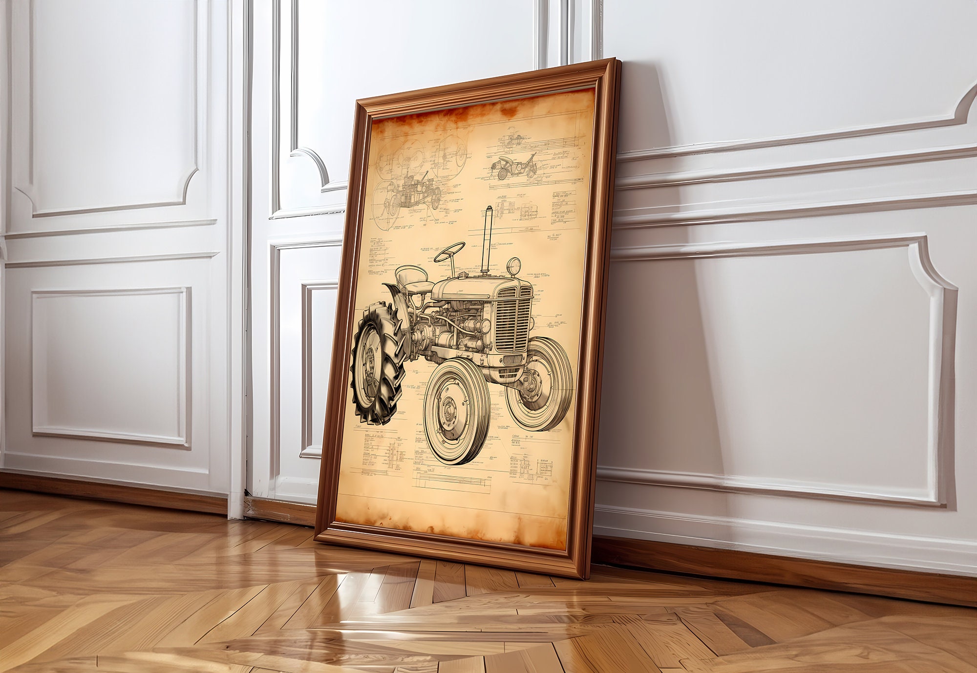 Vintage Tractor Blueprint Art, Farm Machinery Design Canvas Poster ...