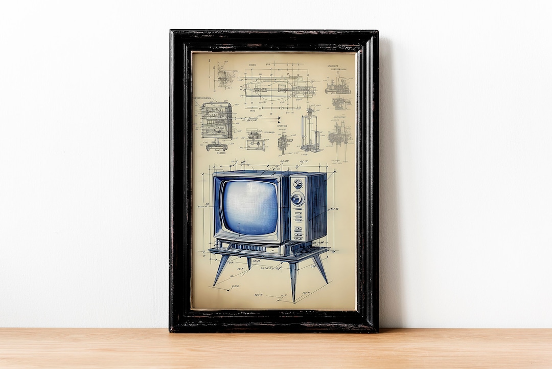 Vintage TV Blueprint Art, Retro Television Canvas Print - Etsy