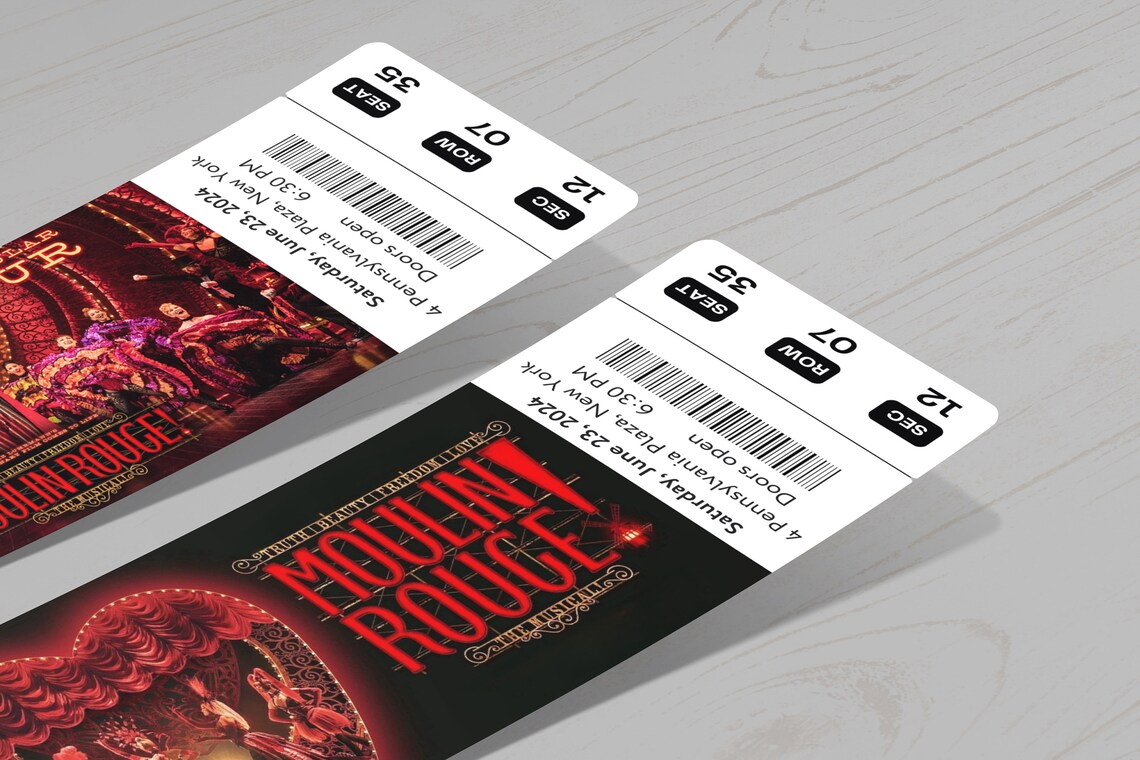 Printable Moulin Rouge Theatre Musical Digital Tickets, Broadway West ...