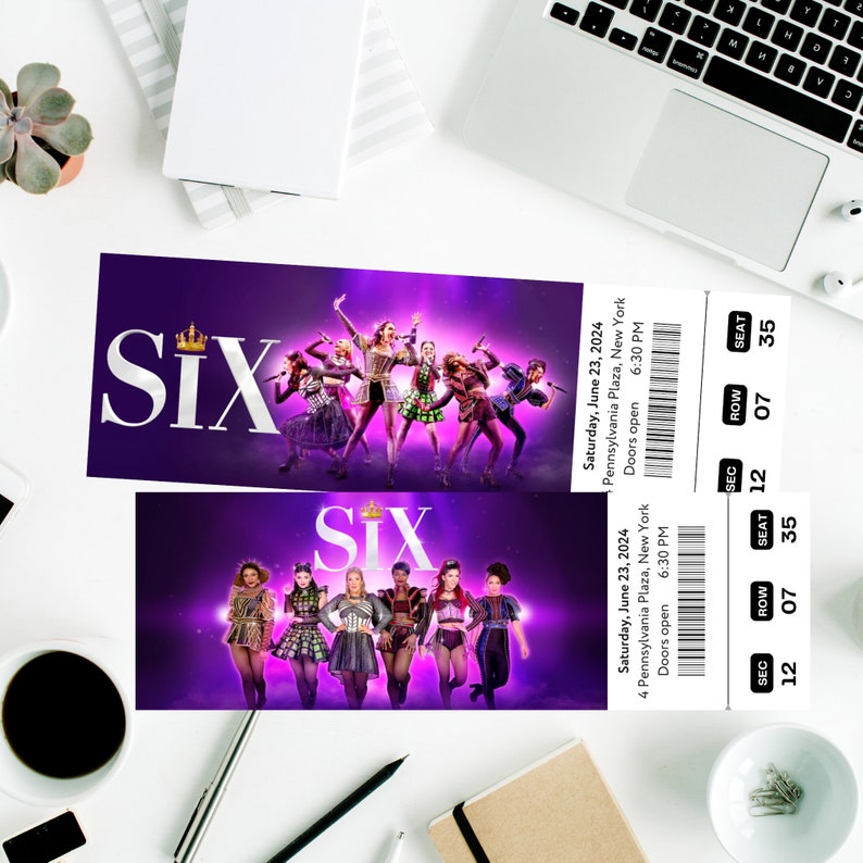 Editable Six Musical Theatre Digital Tickets, Broadway Editable Ticket ...