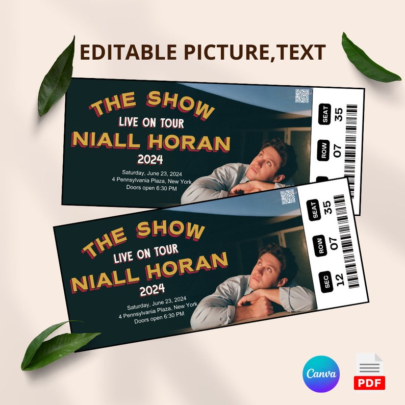 Editable the Show Live on Tour Niall Horan 2024 Digital Tickets, Niall ...