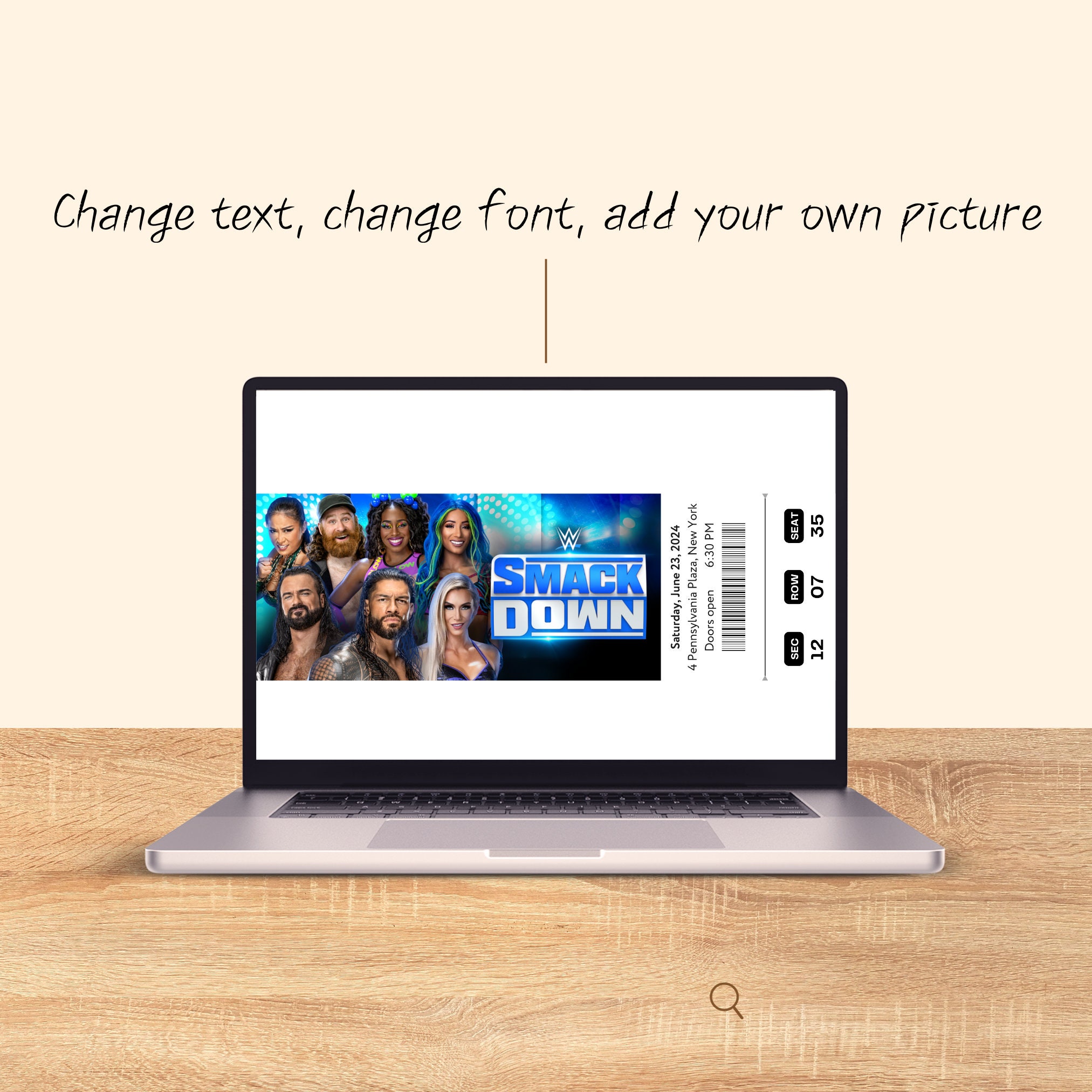 Printable WWE RAW SMACKDOWN 2024 Wrestling Show Digital Tickets ...