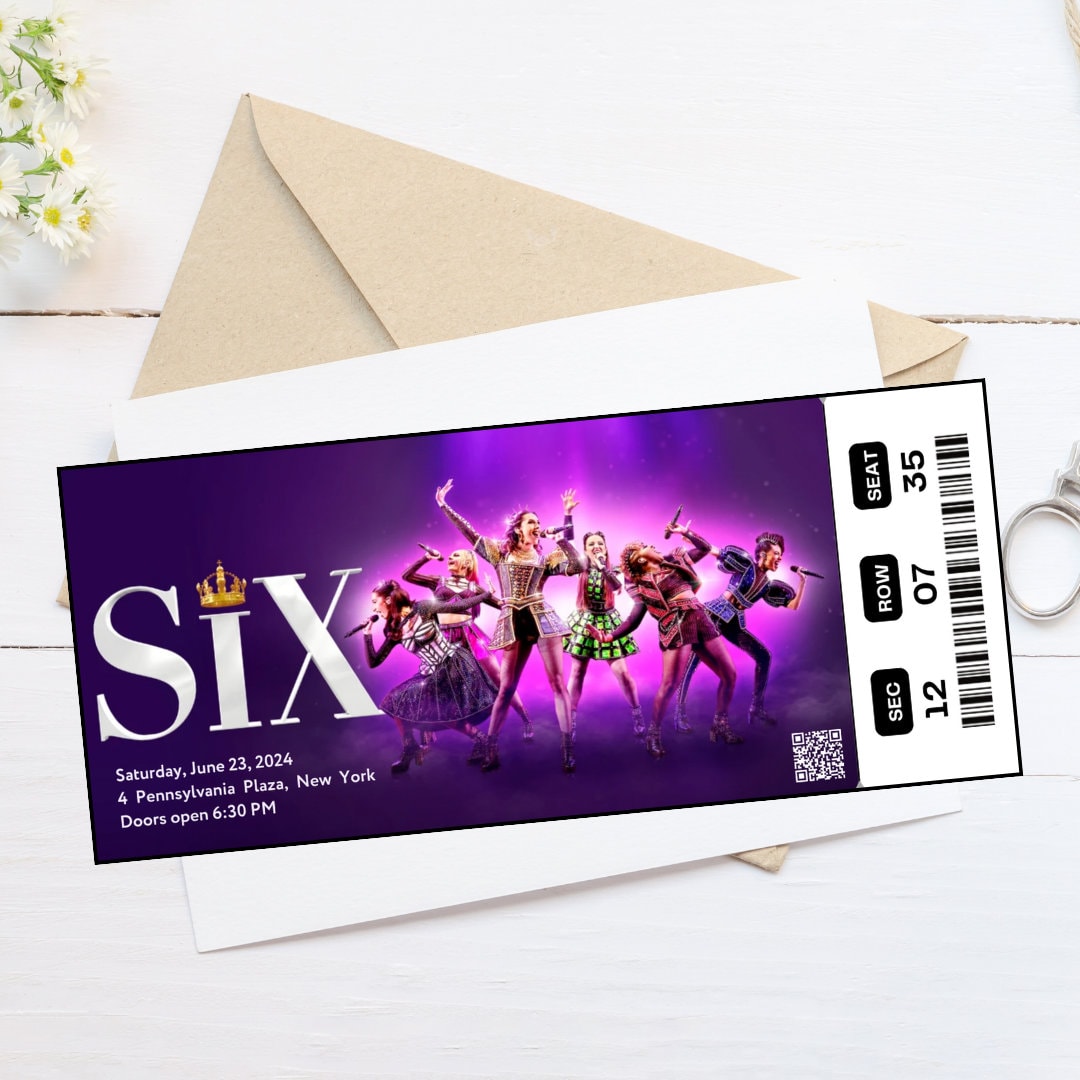 Editable Six Musical Theatre Digital Tickets, Printable Concert Ticket ...