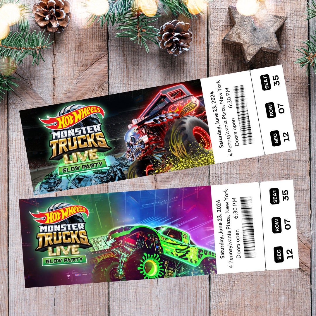Printable Hot Wheels Monster Trucks Live Digital Tickets, Glow Party ...