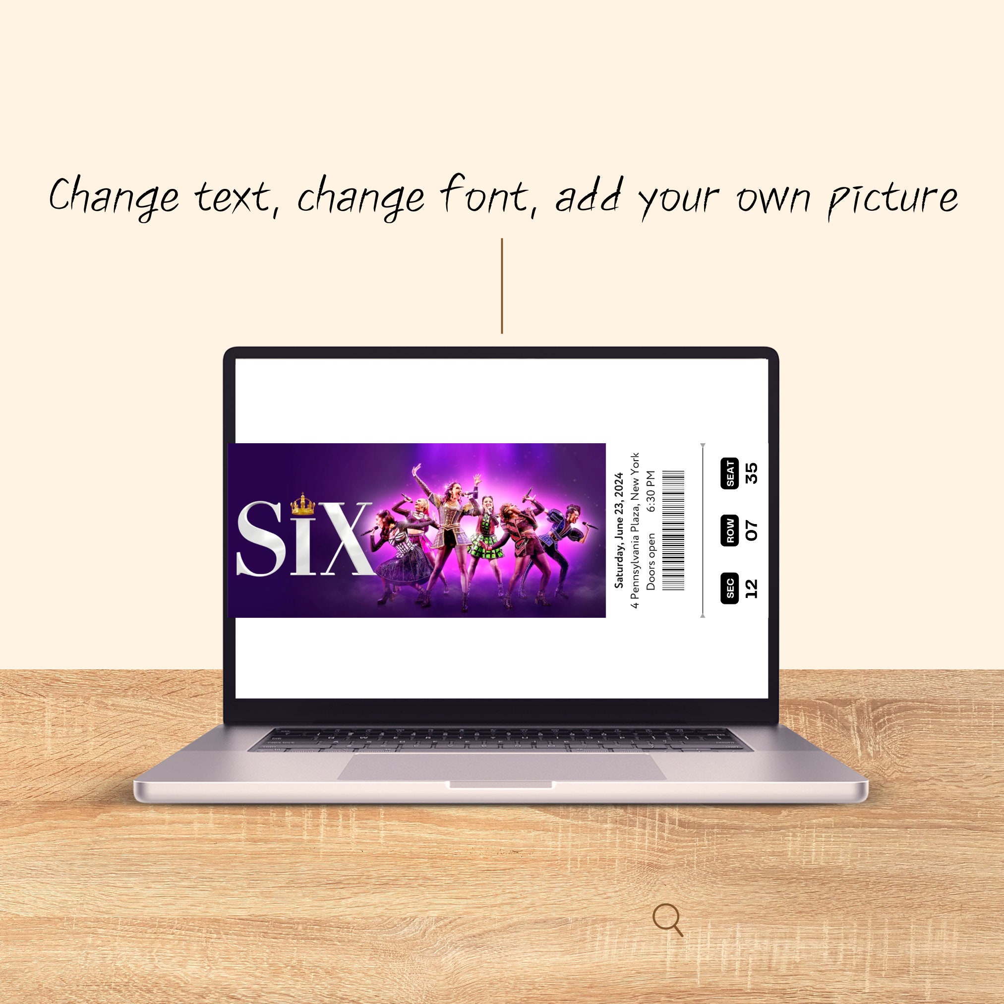 Editable Six Musical Theatre Digital Tickets, Broadway Editable Ticket ...