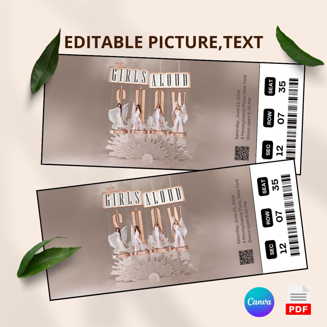 Printable Girls Aloud Show 2024 Tour Digital Tickets, Editable Music ...
