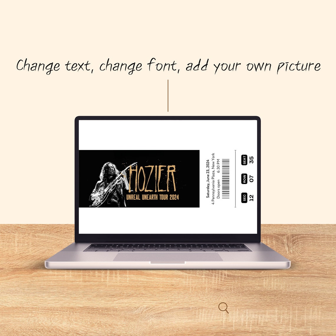 Printable Hozier Unreal Unearth Tour 2024 Digital Tickets, Editable Music Concert Show Ticket ...