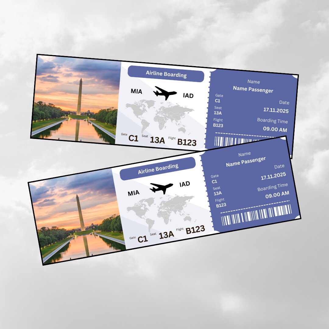 Printable Flight Digital Tickets, Travel Boarding Pass Editable Ticket ...