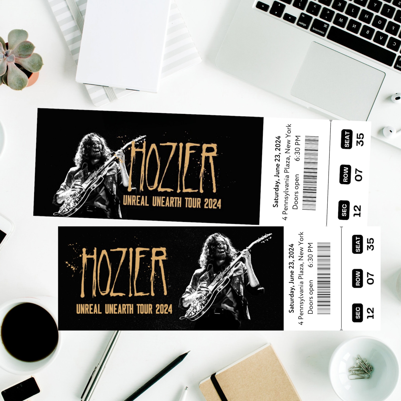 Printable Hozier Unreal Unearth Tour 2024 Digital Tickets, Editable Music Concert Show Ticket ...