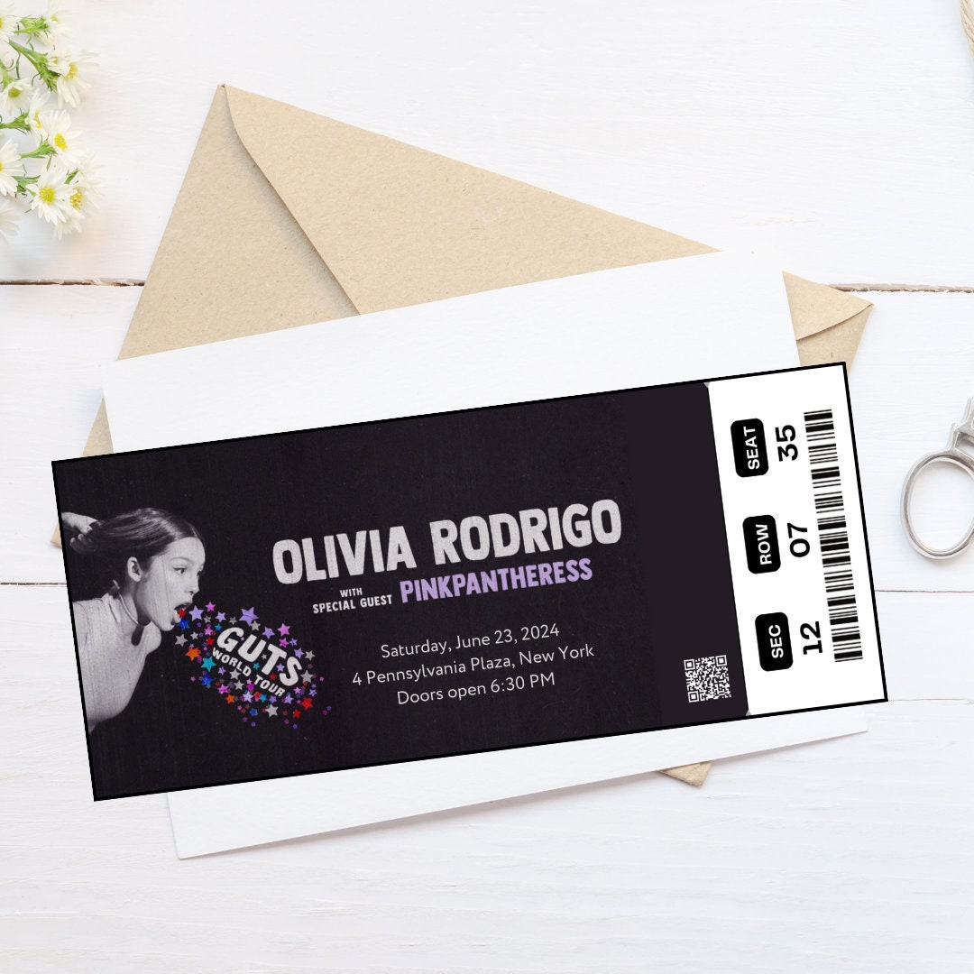 Printable Olivia Rodrigo Guts World Tour 2024 Digital Tickets, Editable ...