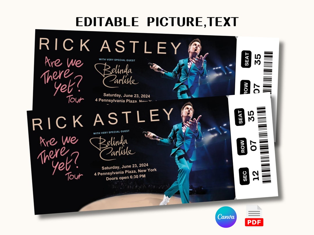 Printable Rick Astley Are We There Yet Digital Tickets, Editable Music ...