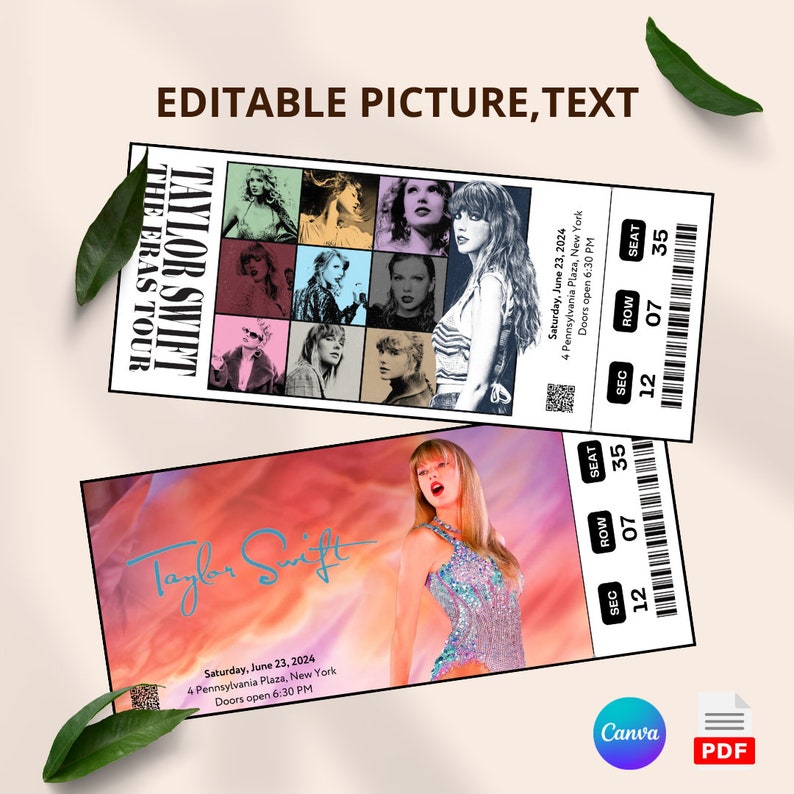 Printable Taylor Swift the Eras Tour 2024 Digital Tickets, Editable ...