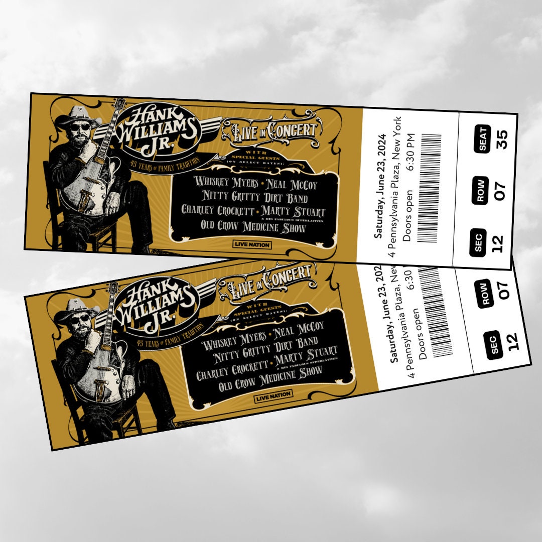 Printable Hank Williams JR Concern Digital Tickets, Editable Music ...