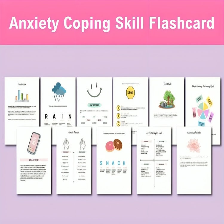 Anxiety Coping Skill Flashcard, Coping Skills, Anxiety Activities, Calm ...