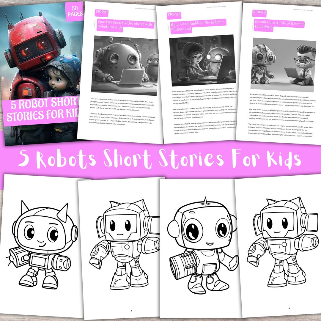 5 Robot Short Stories for Kids, Toddlers Preschoolers Toddlers Coloring ...