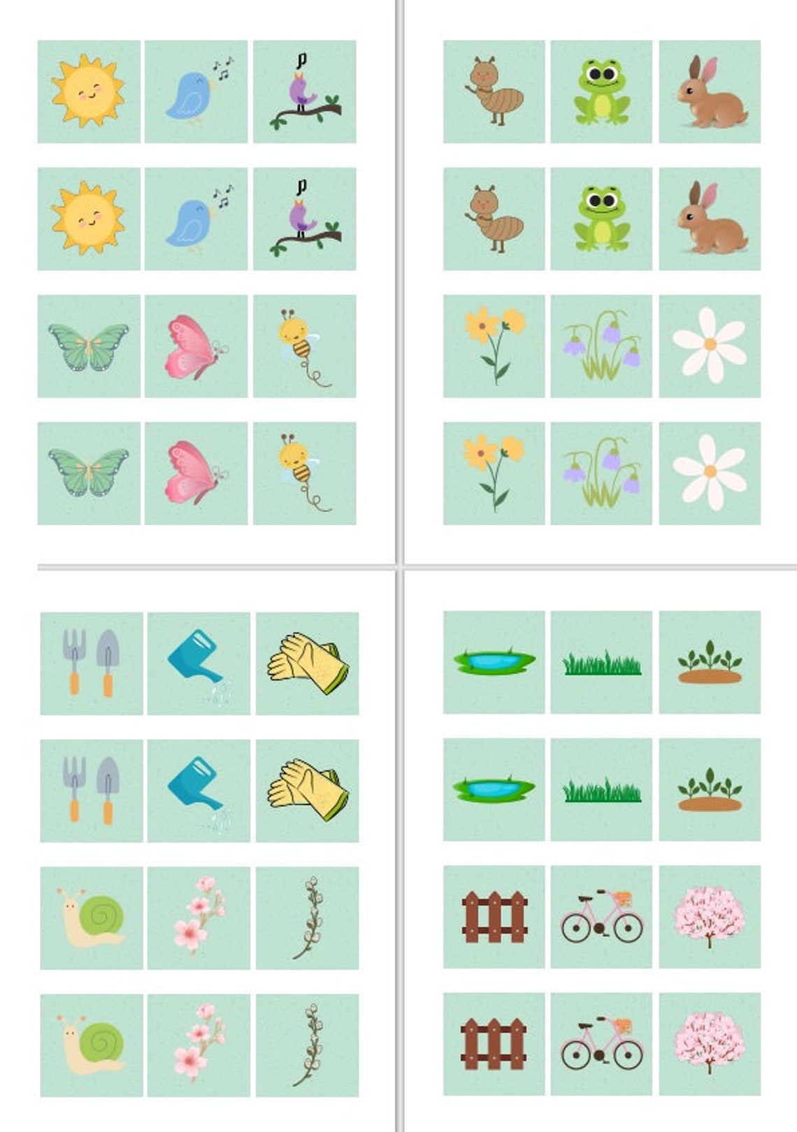 Spring Memory Game for Toddler Match Game Spring Theme - Etsy