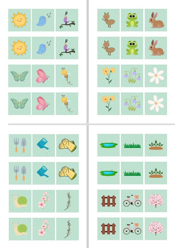 Spring Memory Game for Toddler Match Game Spring Theme - Etsy